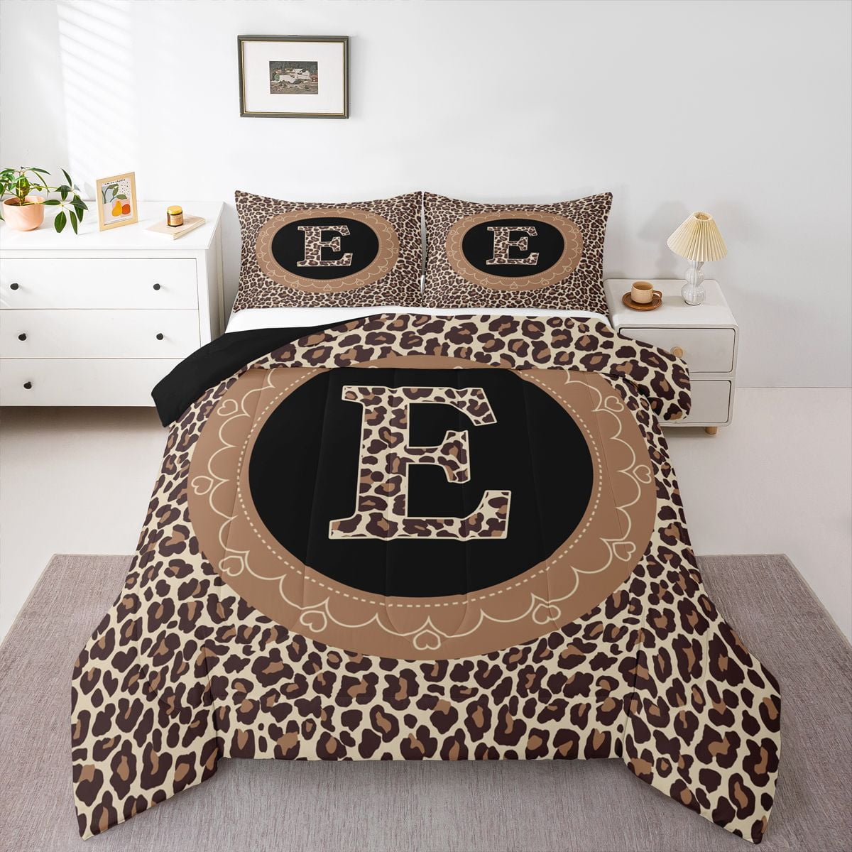 Feelyou Leopard Print Full Size Comforter Sets, Initial E Letter ...