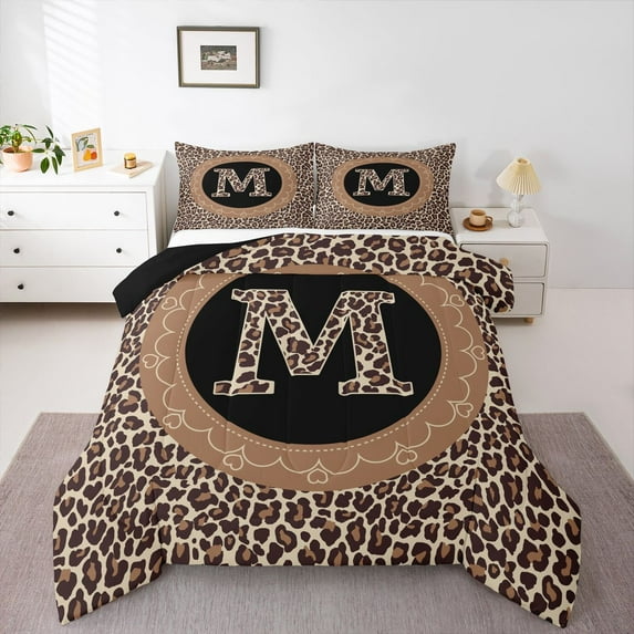 Feelyou Leopard Print Full Size Comforter Sets, Initial M Letter ...