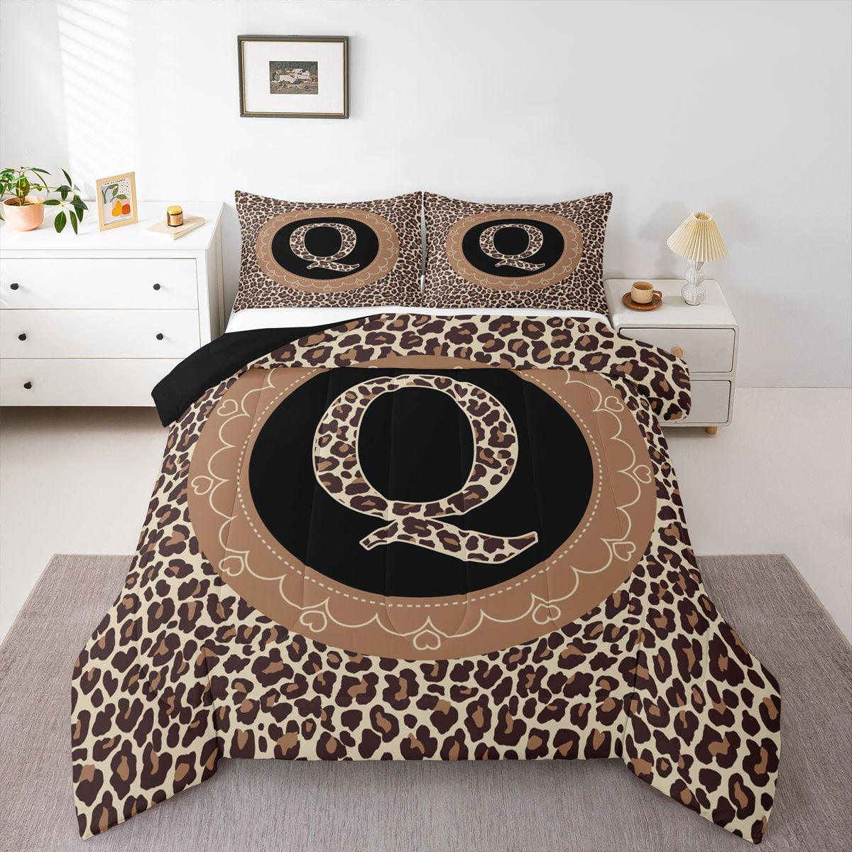 Feelyou Leopard Print Full Size Comforter Sets, Initial Q Letter ...