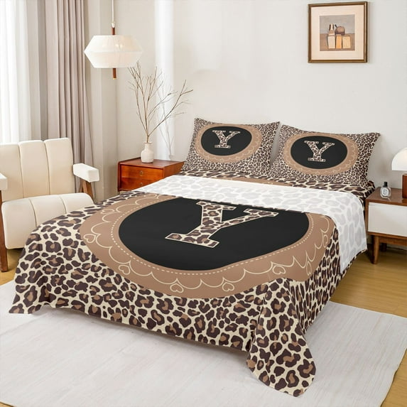 Feelyou Leopard Print Full Size Sheets, Fashion Initial Y Letter Bed ...