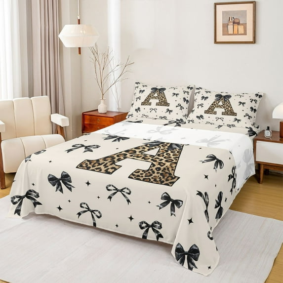 Feelyou Leopard Print Initial A Bed Sheets, Black Bowknot King Sheets ...