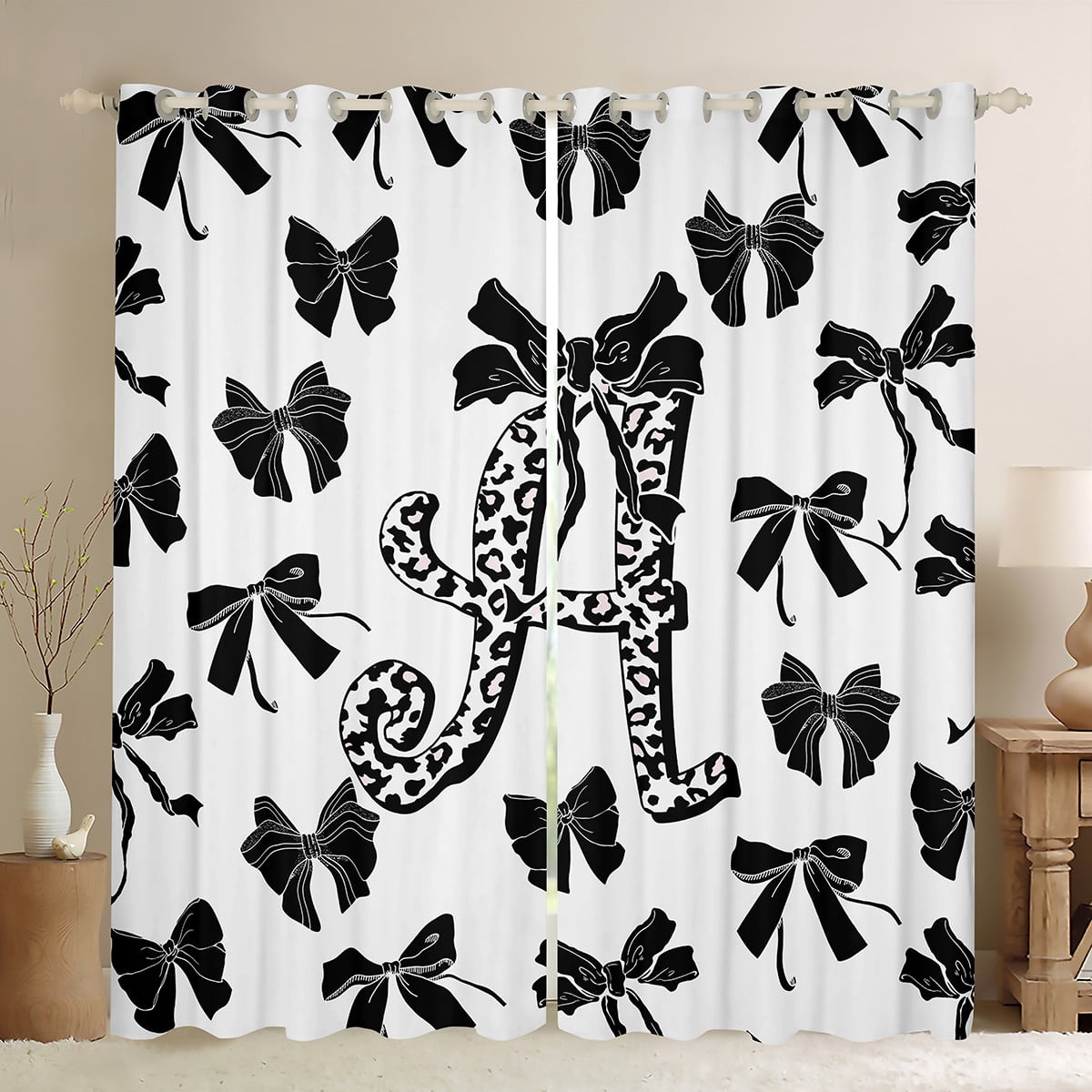 Feelyou Leopard Print Letter Blackout Curtains Set of 2 (52x84 Each ...