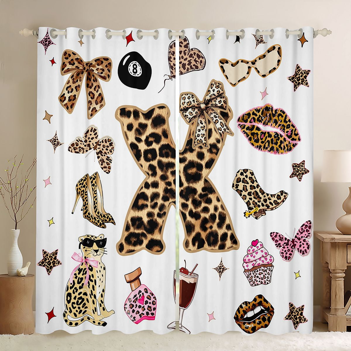 Feelyou Letter X Letter Black Out Curtains, White Brown Curtains Pack ...