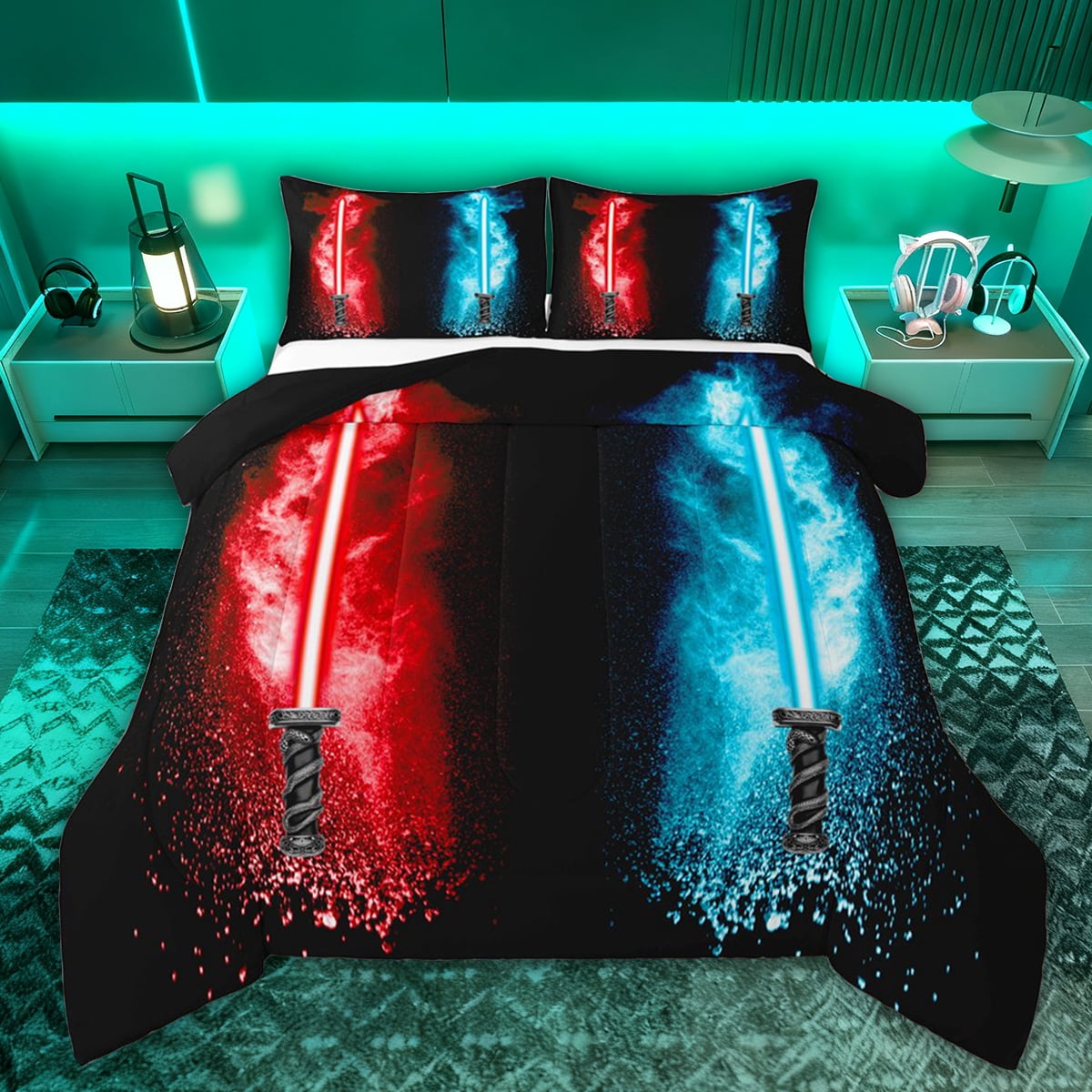 Feelyou Lightning Abstract Boy Twin Comforter Sets, Red Blue Watercolor ...