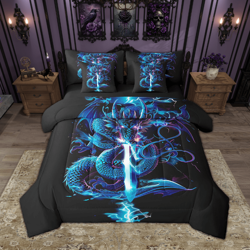 Feelyou Lightning Dragon Bedding Comforter Set 7pcs, Neon Gradient ...