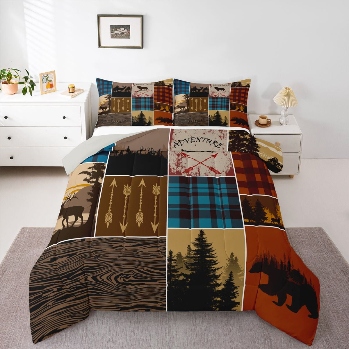 Feelyou Lodge Cabin Queen Comforter Set, Pine Tree Bedding Comforter ...