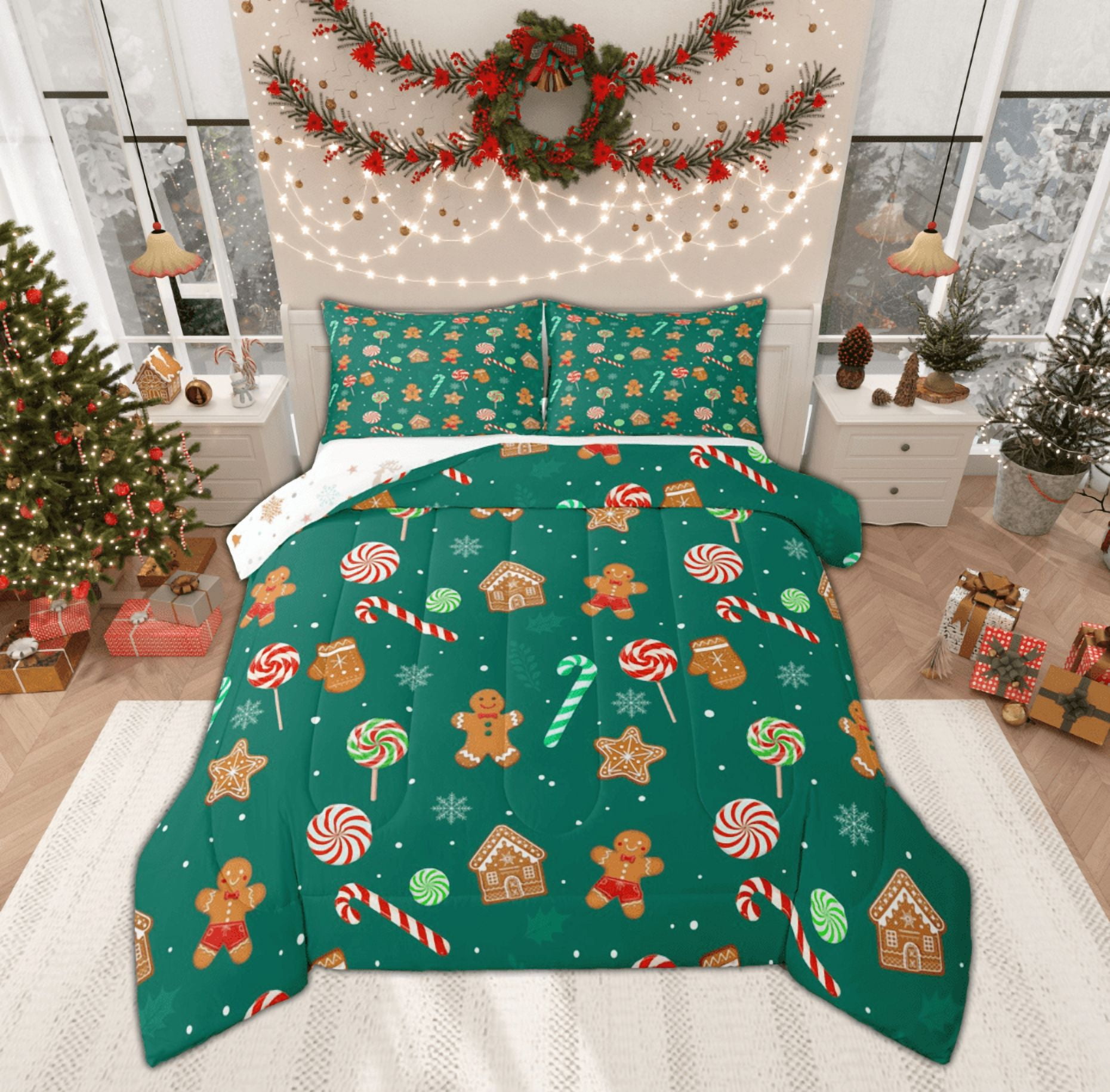 Feelyou Lollipop Candy Bedding Comforter Set, Kawaii Gingerbread Man ...