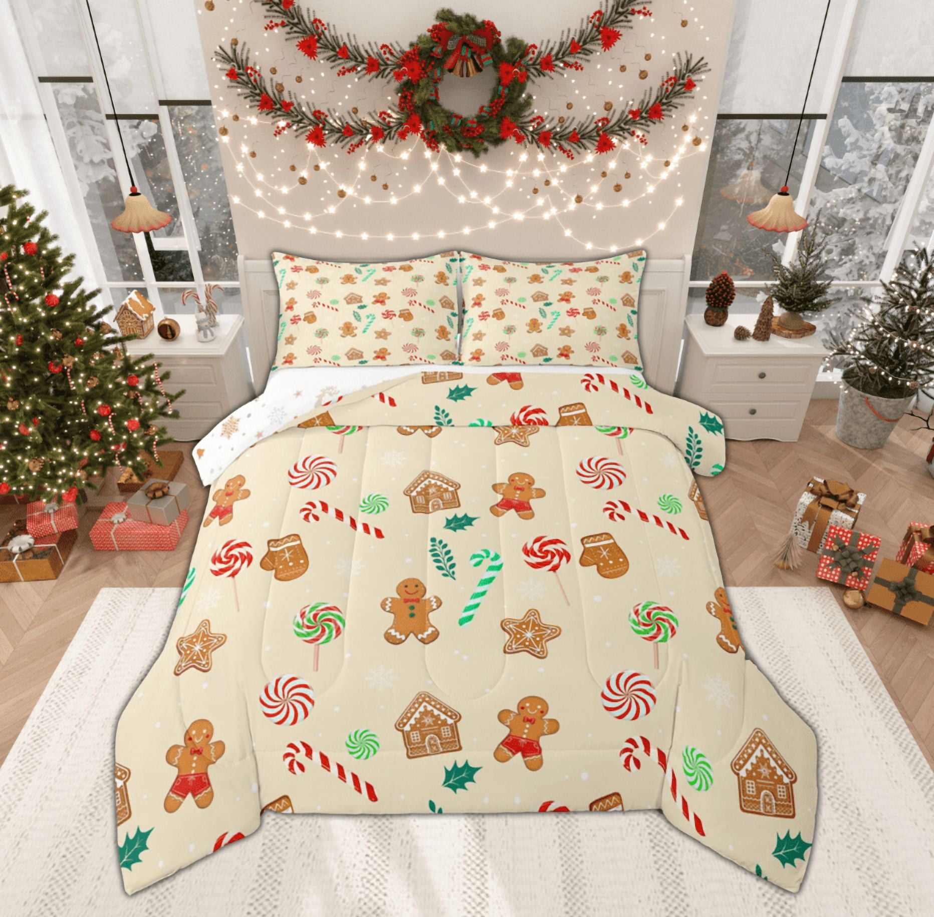 Feelyou Lollipop Candy Bedding Comforter Set, Kawaii Gingerbread Man ...