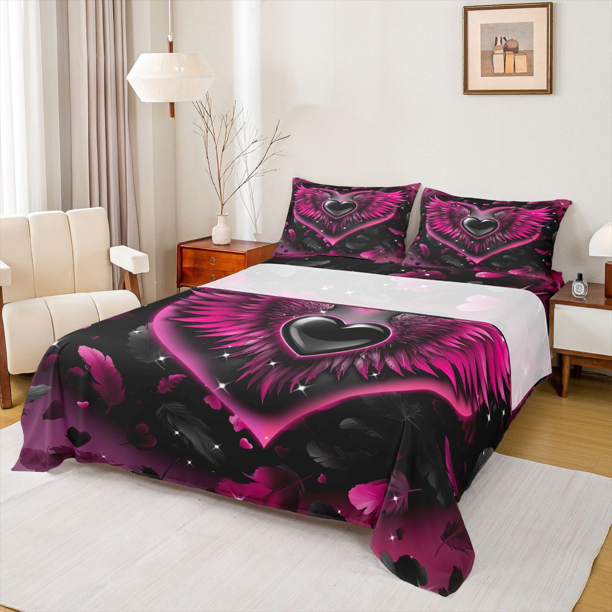 Feelyou Love Heart Angel Bed Sheets, Valentine's Day Couple King Sheets ...