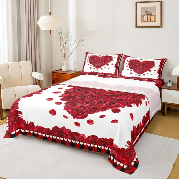 Feelyou Love Heart Rose Full Size Sheets, Couple Valentine's Day Bed ...