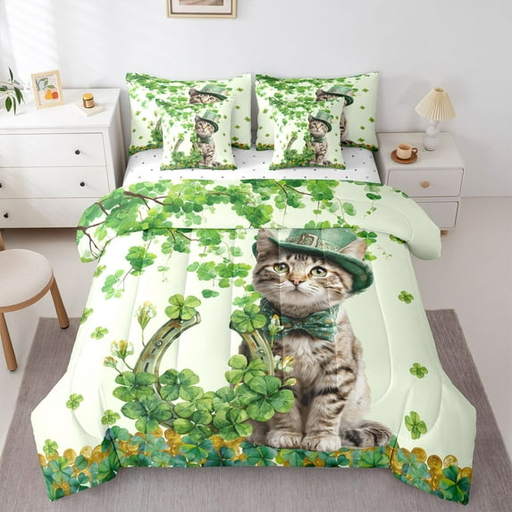 Feelyou Lucky Cat Animal Bedding Comforter Set 7pcs, Spring Shamrock ...