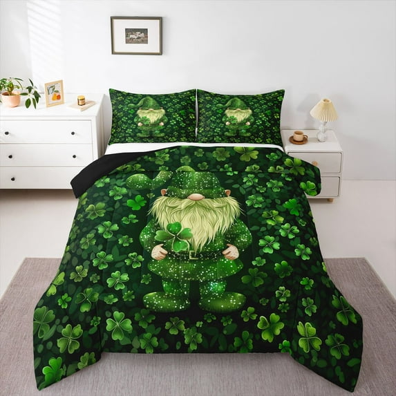 Feelyou Lucky Gnome Full Size Comforter Sets, Spring Shamrock Plant ...