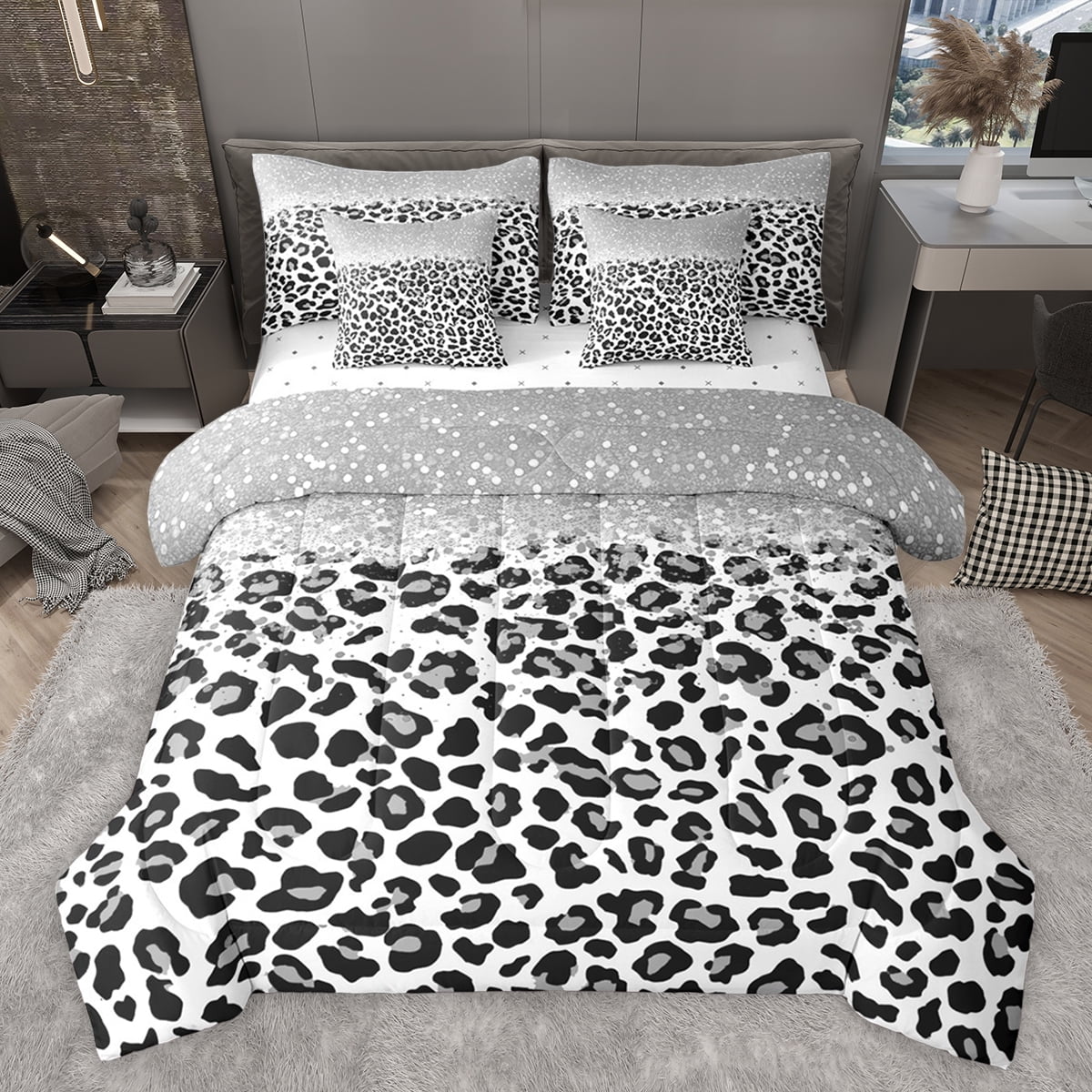 Feelyou Luxury Cheetah Print Bedding Comforter Set 7pcs, Fashion Sequin ...