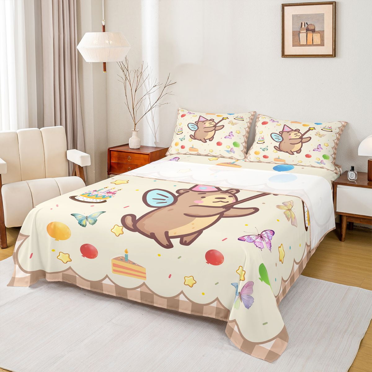 Feelyou Magic Capibara Teens Bed Sheets, Happy Birthday Party King ...