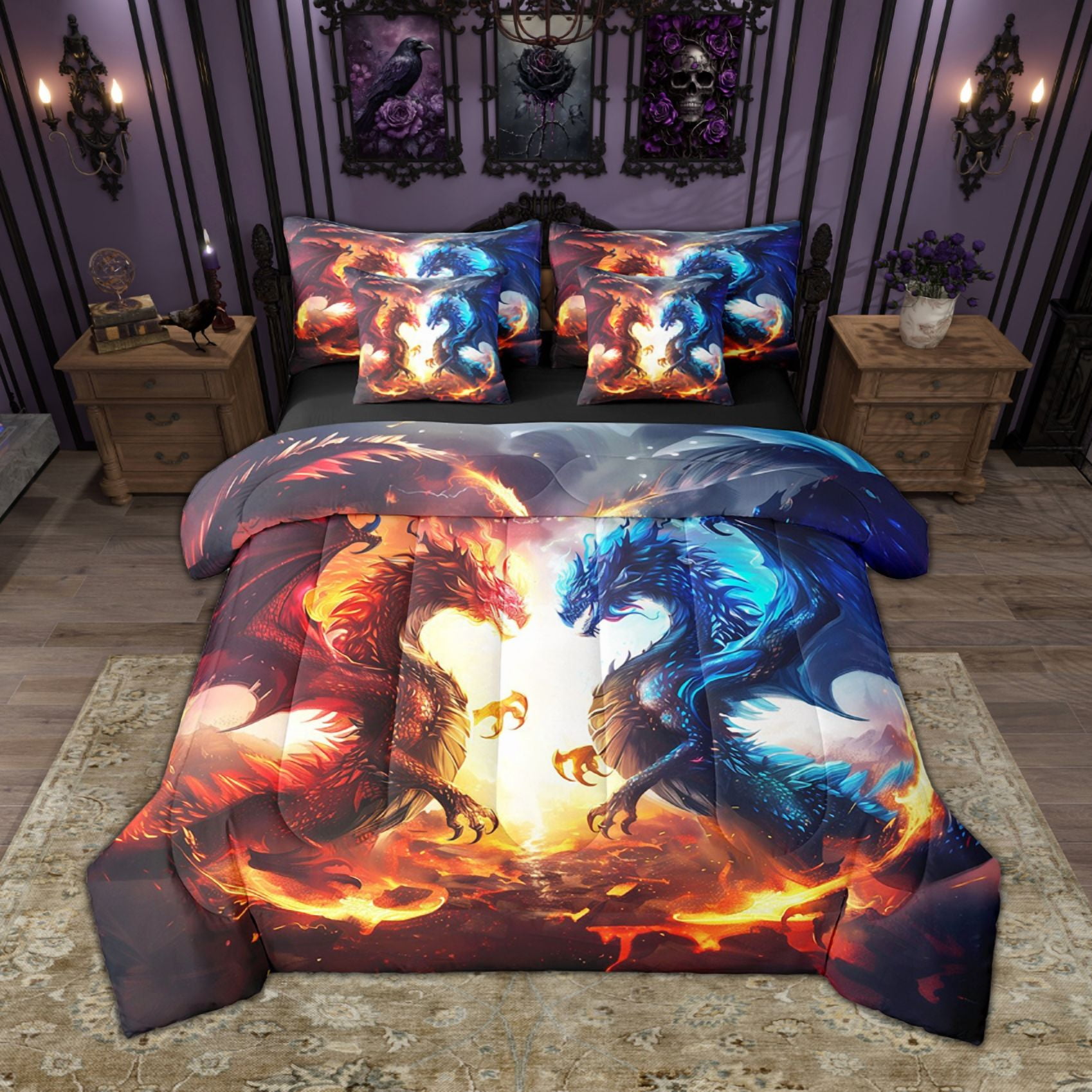 Feelyou Magic Dragon Bedding Comforter Set 7pcs, Ancient Wildlife King ...