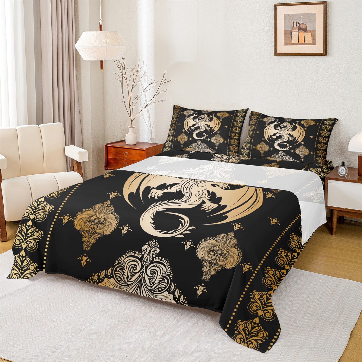Feelyou Magic Dragon Men Women Full Size Sheets, Bohemian Damask Bed ...