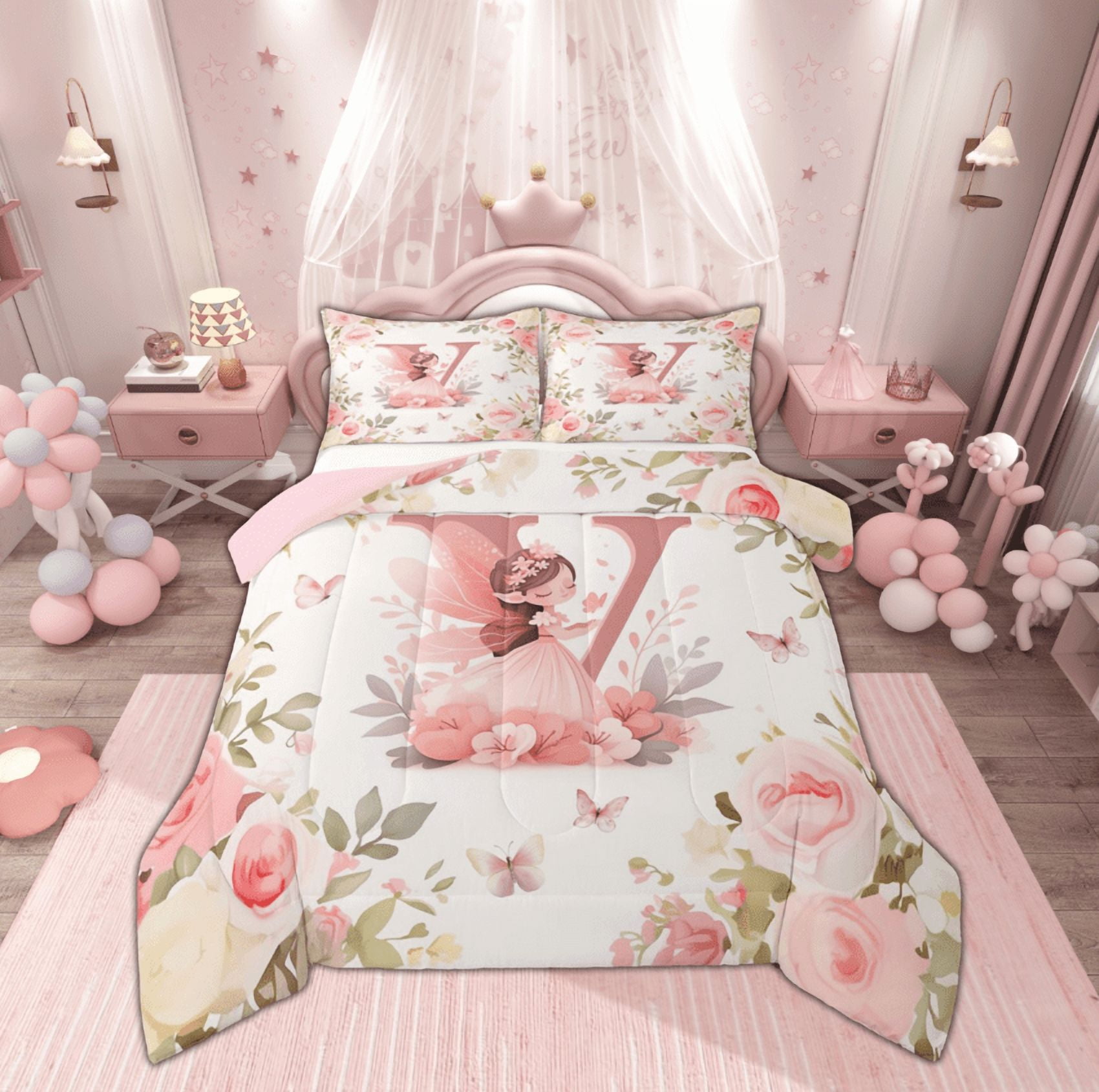 Feelyou Magic Elf Teens Bedding Comforter Set, Pink Monogrammed V Twin ...