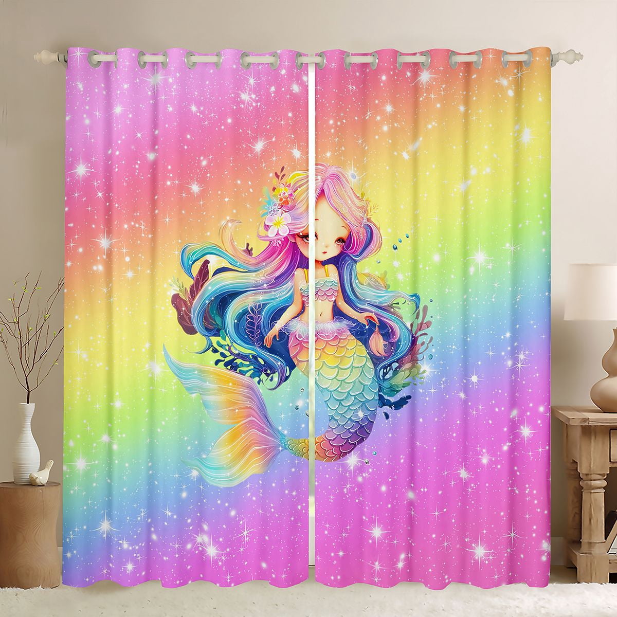 Feelyou Magic Mermaid Princess Black Out Curtains, Dreamy Ocean Sealife ...