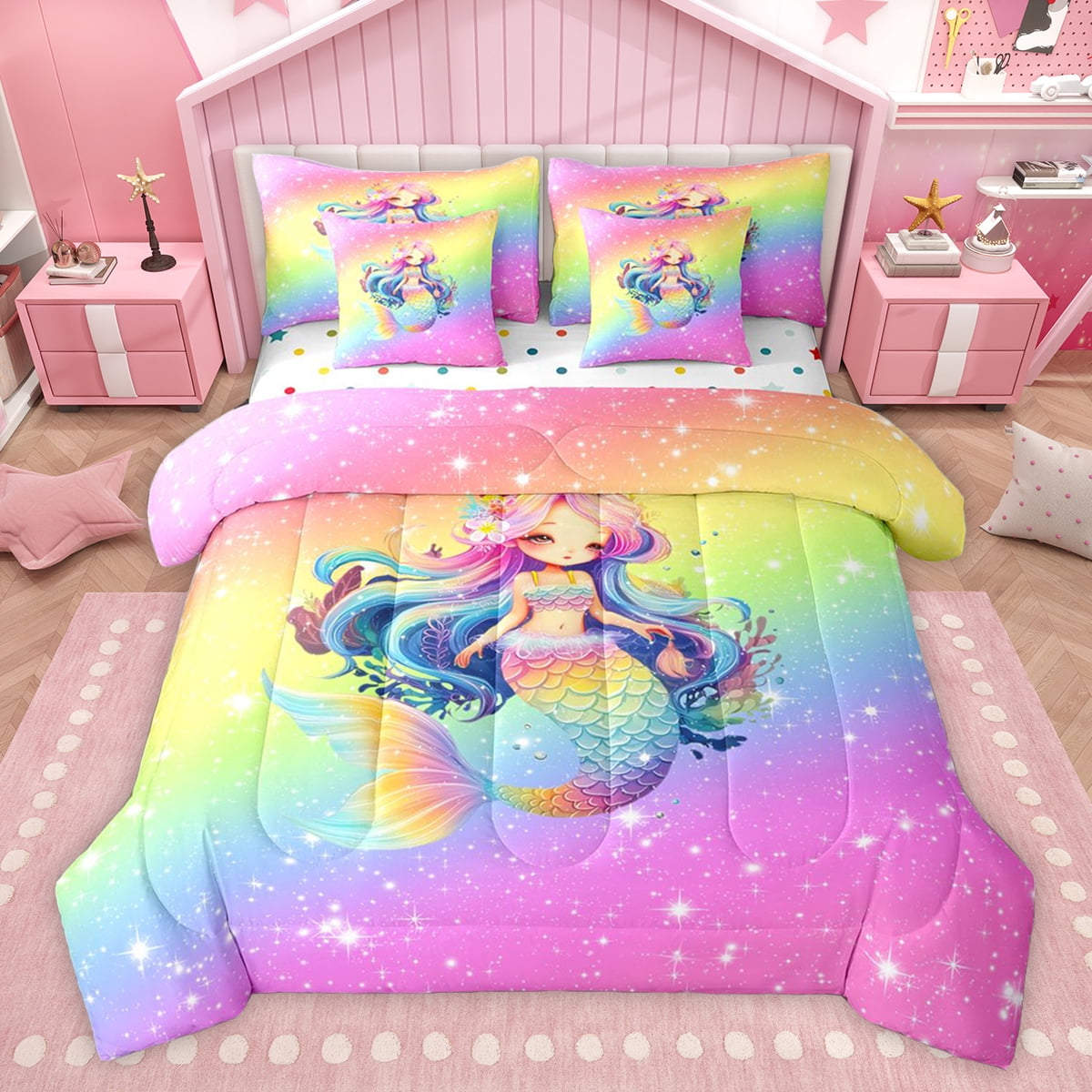 Feelyou Magic Mermaid Princess Twin Bedding Sets 7-Piece, Dreamy Ocean ...