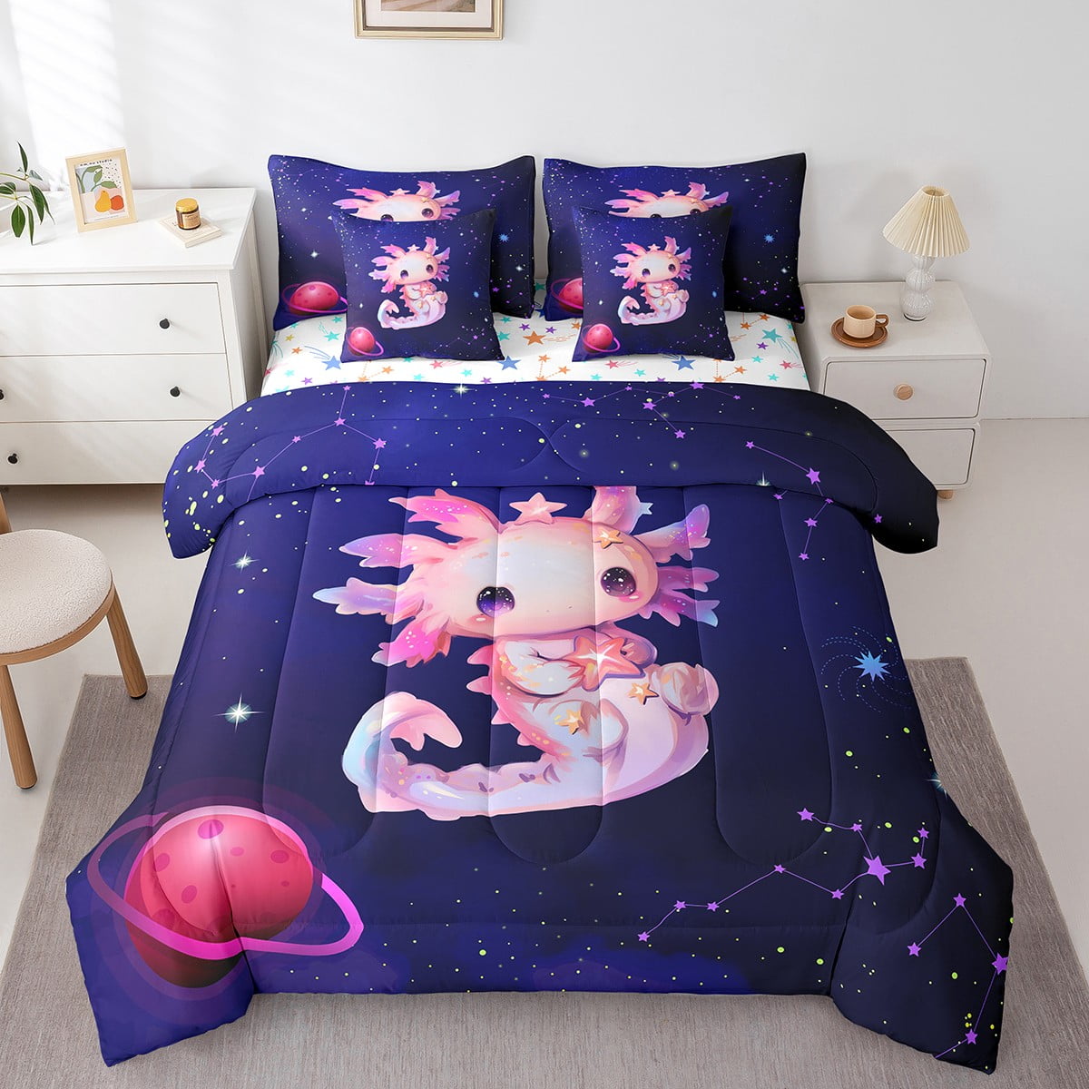 Feelyou Magic Pink Axolotl Bedding Comforter Set 7 Pieces for Child ...