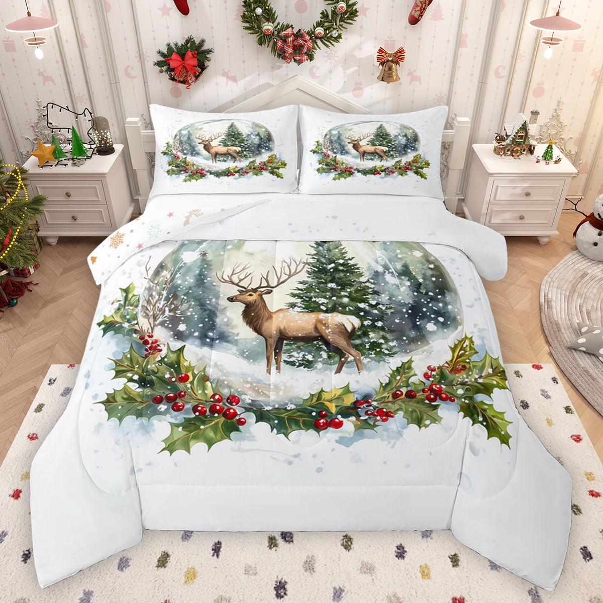 Feelyou Magic Reindeer Moose Queen Comforter Set for Teens, Winter ...