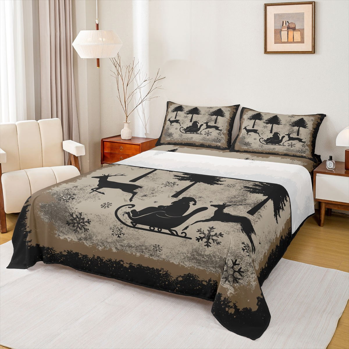 Feelyou Magic Santa Claus Bed Sheets for Teens, Rustic Moose Reindeer ...