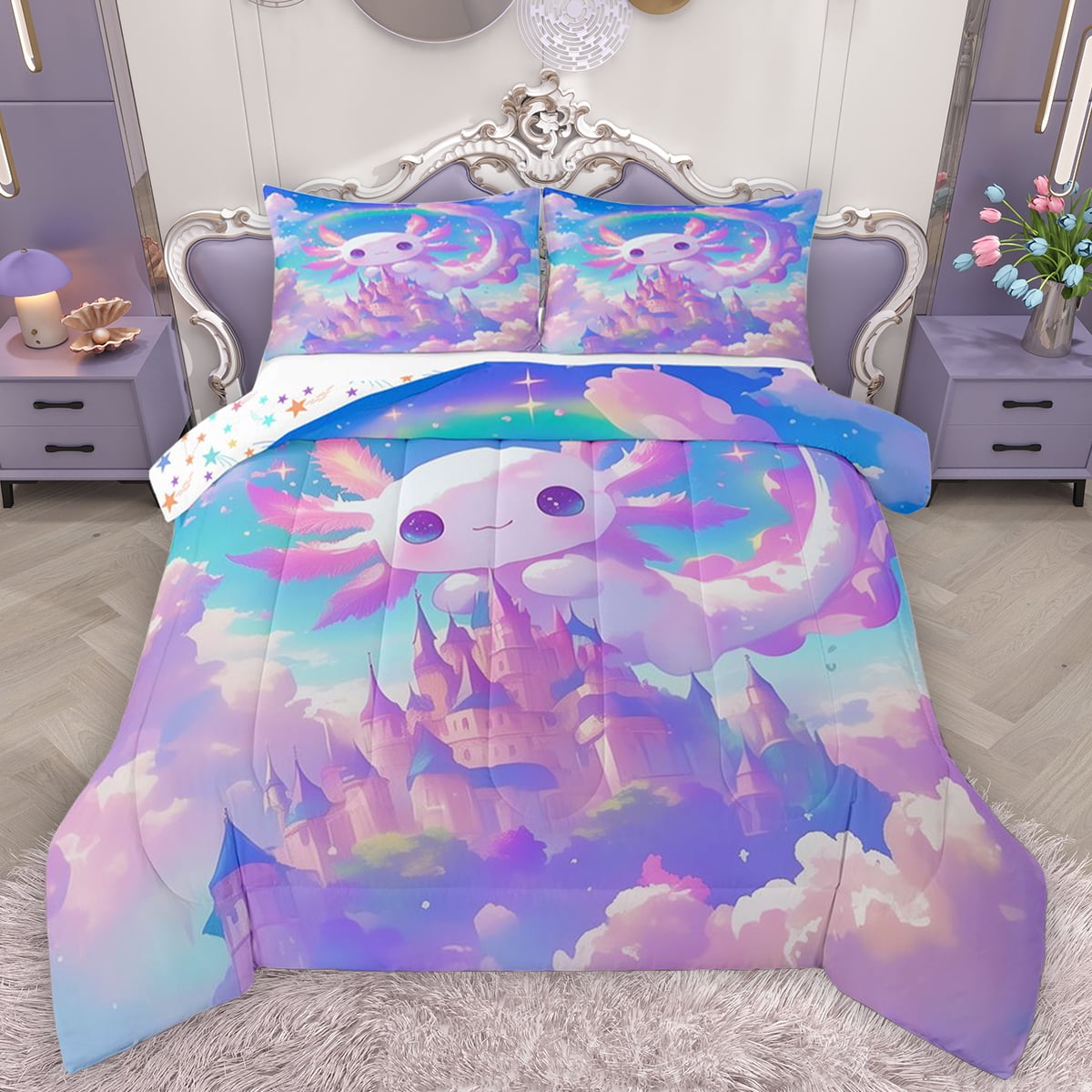 Feelyou Magical Axolotl Child Queen Comforter Set, Dreamy Princess ...