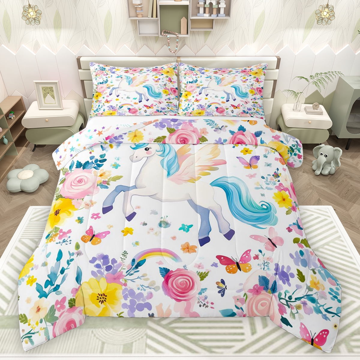 Feelyou Magical Unicorn Angel Full Size Comforter Sets, Watercolor ...