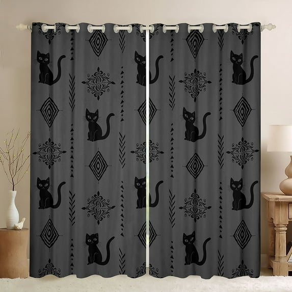 Feelyou Mandala Damask Aztec Black Out Curtains, Black Cat Curtains ...