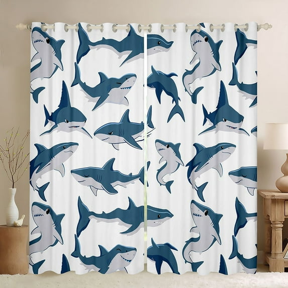 Feelyou Marine Shark Black Out Curtains, Sea Animal Curtains Pack of 2 ...