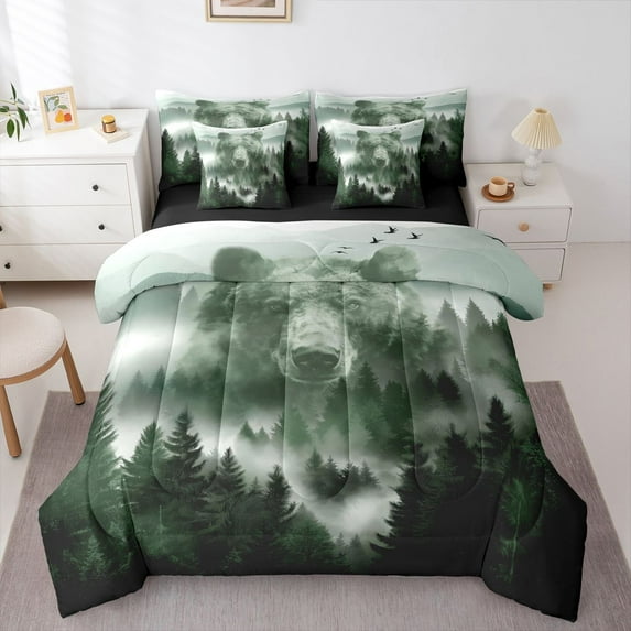 Feelyou Men Bear Animal Twin Bedding Sets 7pcs, Countryside Pine Tree ...