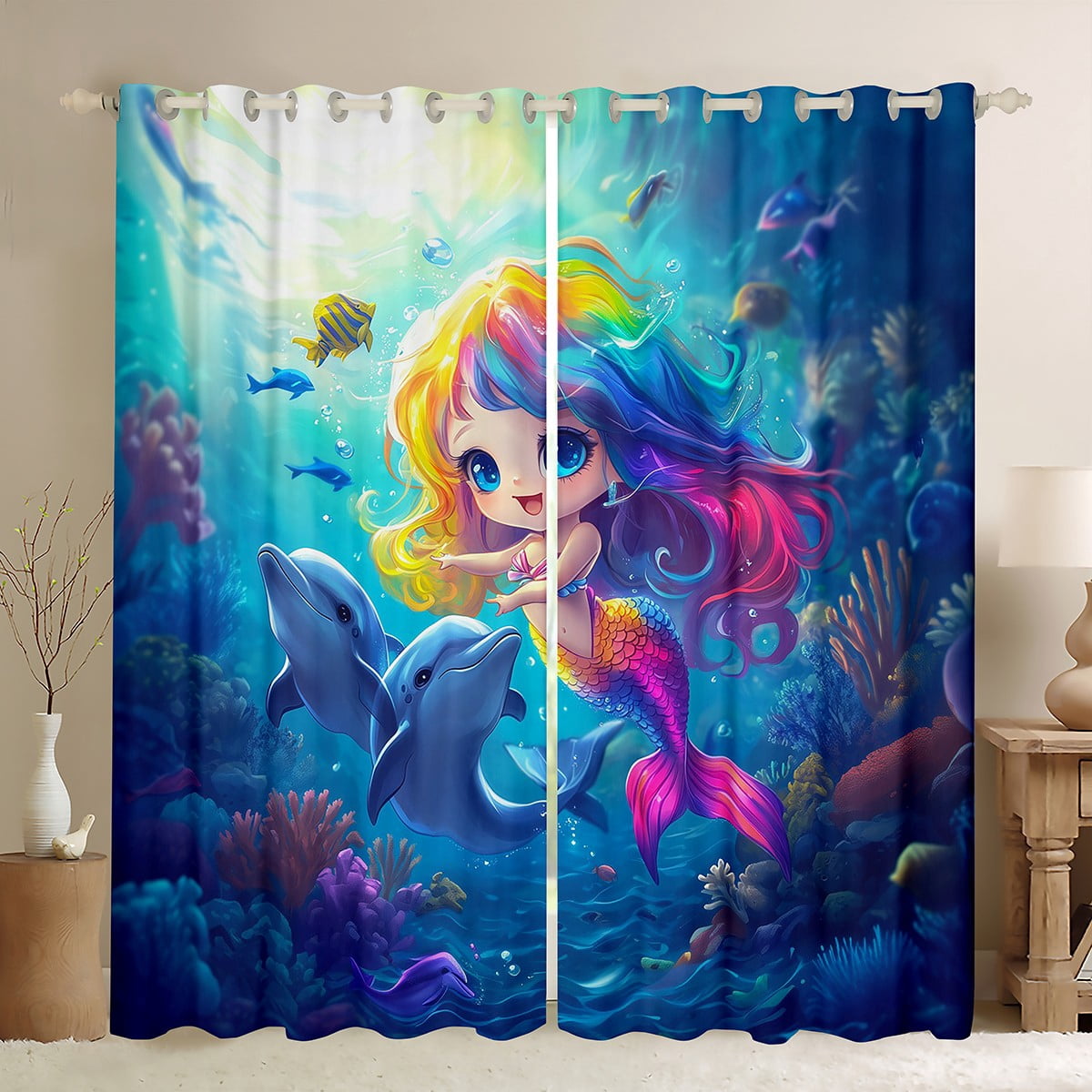 Feelyou Mermaid Princess Teens Blackout Curtains Set of 2 (52x84 Each ...