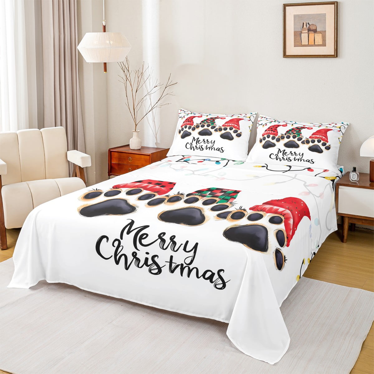 Feelyou Merry Christmas Kids Twin Sheet Sets, Xmas Buffalo Hats Twin ...