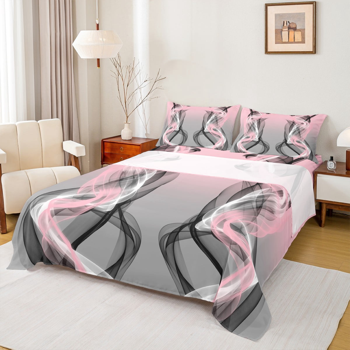 Feelyou Modern Artwork Teens Bed Sheets, Pink Grey Abstract King Sheets ...