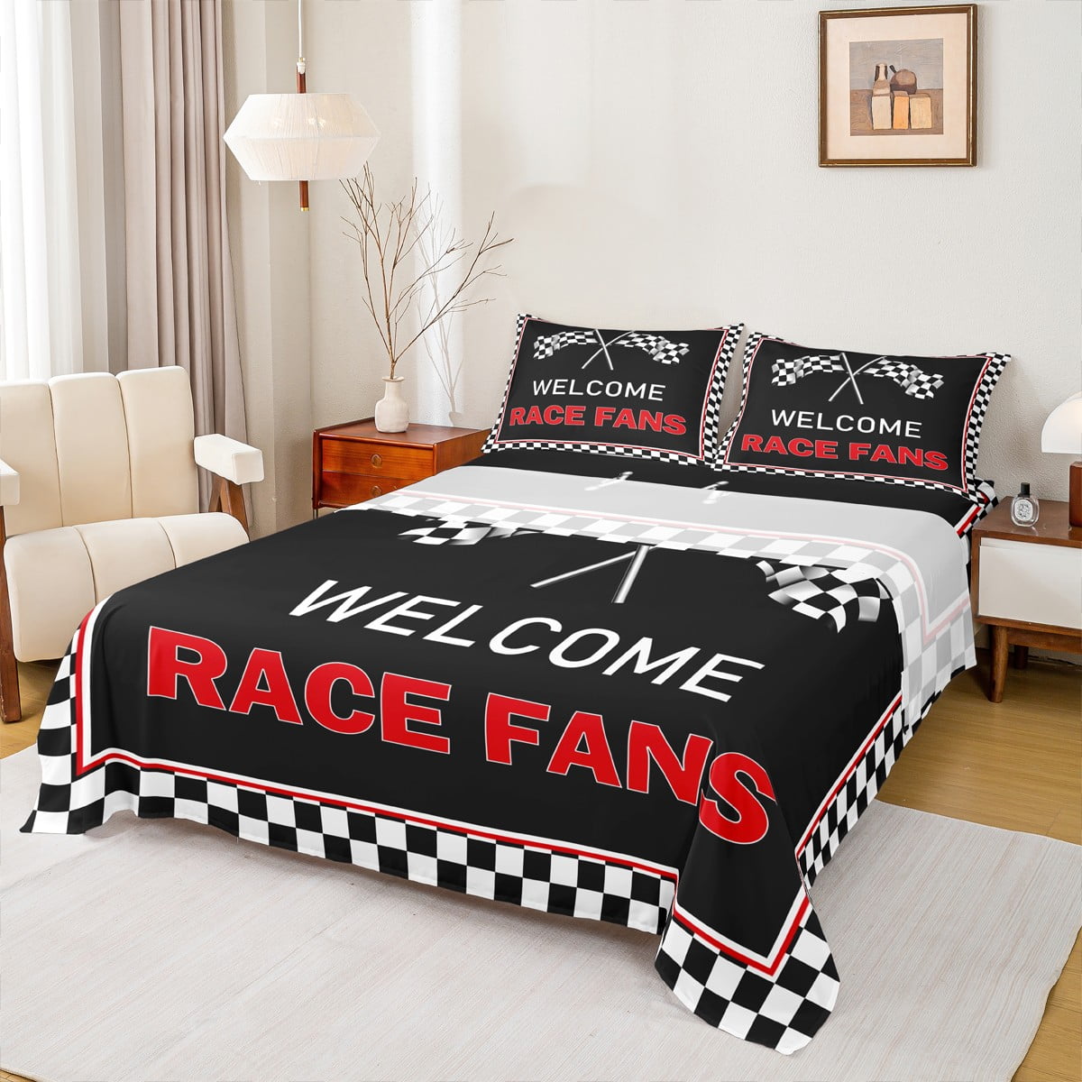 Feelyou Modern Automobile Teens Bed Sheets, Black White Checkered Flag ...