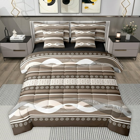 Feelyou Modern Boho Lines Bedding Comforter Set 7 Pieces for Men, Brown ...