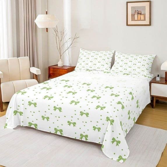 Feelyou Modern Bowknot Kid Full Size Sheets, Green Princess Bow Bed ...