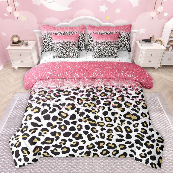 Feelyou Modern Cheetah Print Twin Bedding Sets 7-Piece, Fashion Glitter ...