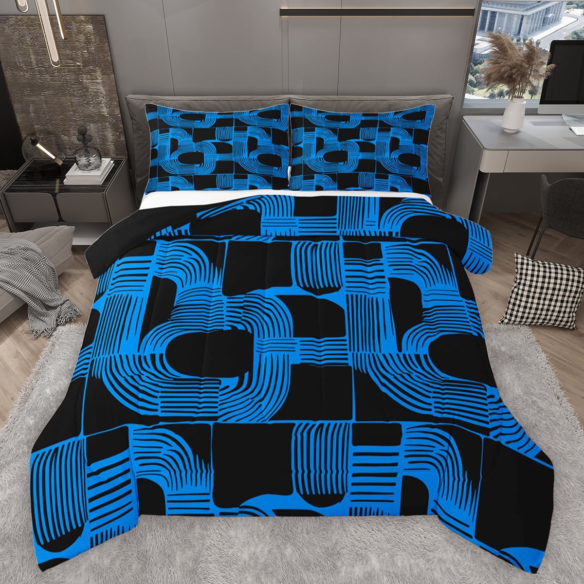 Feelyou Modern Cycle Square Queen Comforter Set for Teen, Chic ...