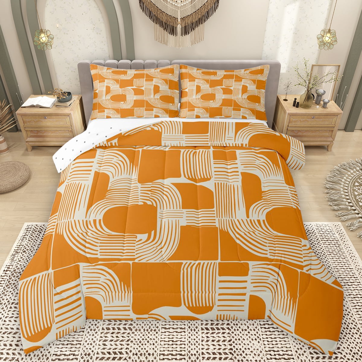 Feelyou Modern Cycle Square Queen Comforter Set for Teen, Chic ...