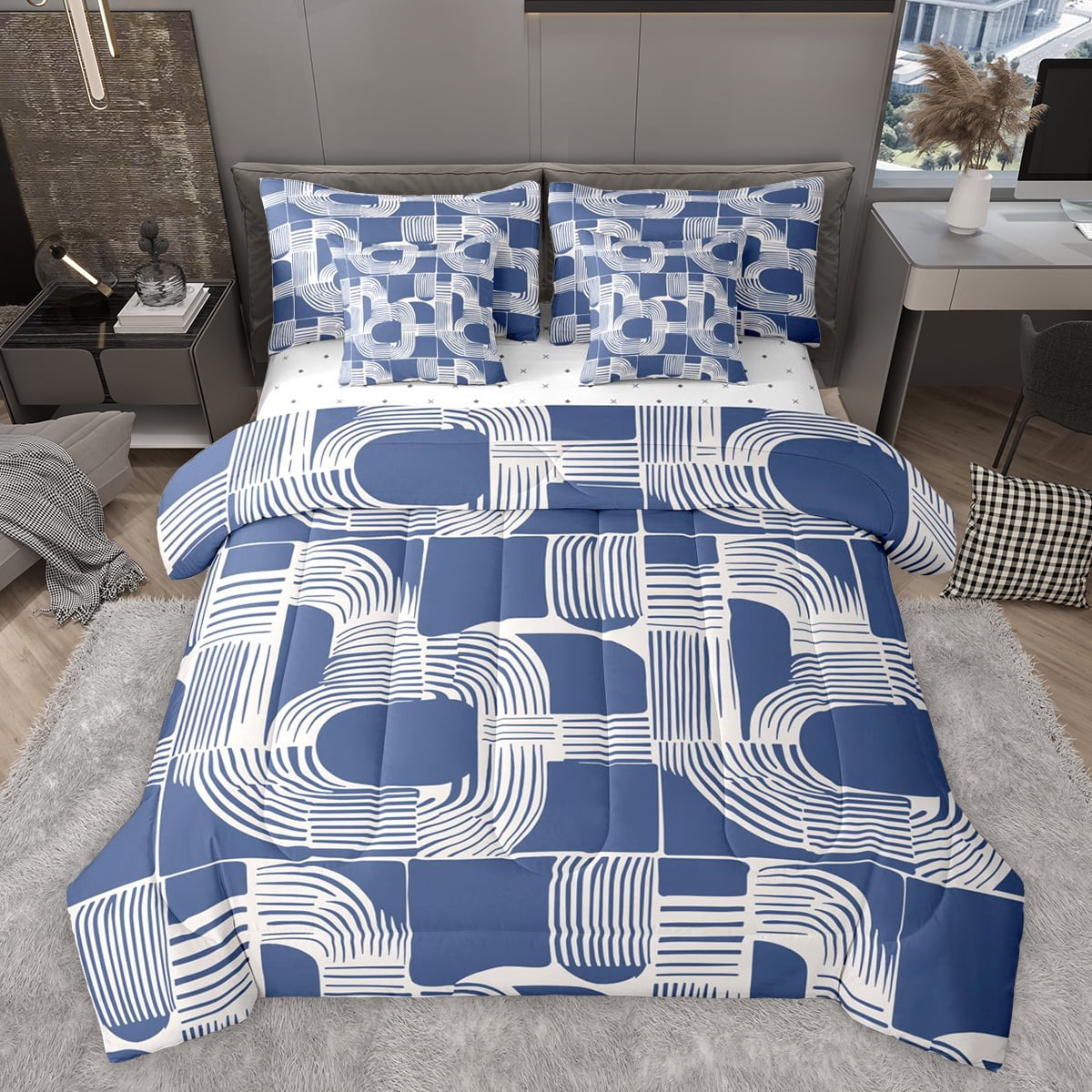 Feelyou Modern Cycle Square Twin Bedding Sets 7-Piece for Teen, Chic ...