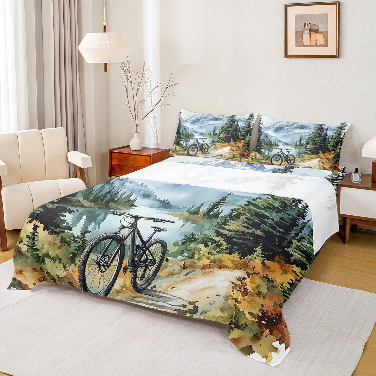 Feelyou Modern Cycling Lover Full Size Sheets, Watercolor Mountain Bed ...