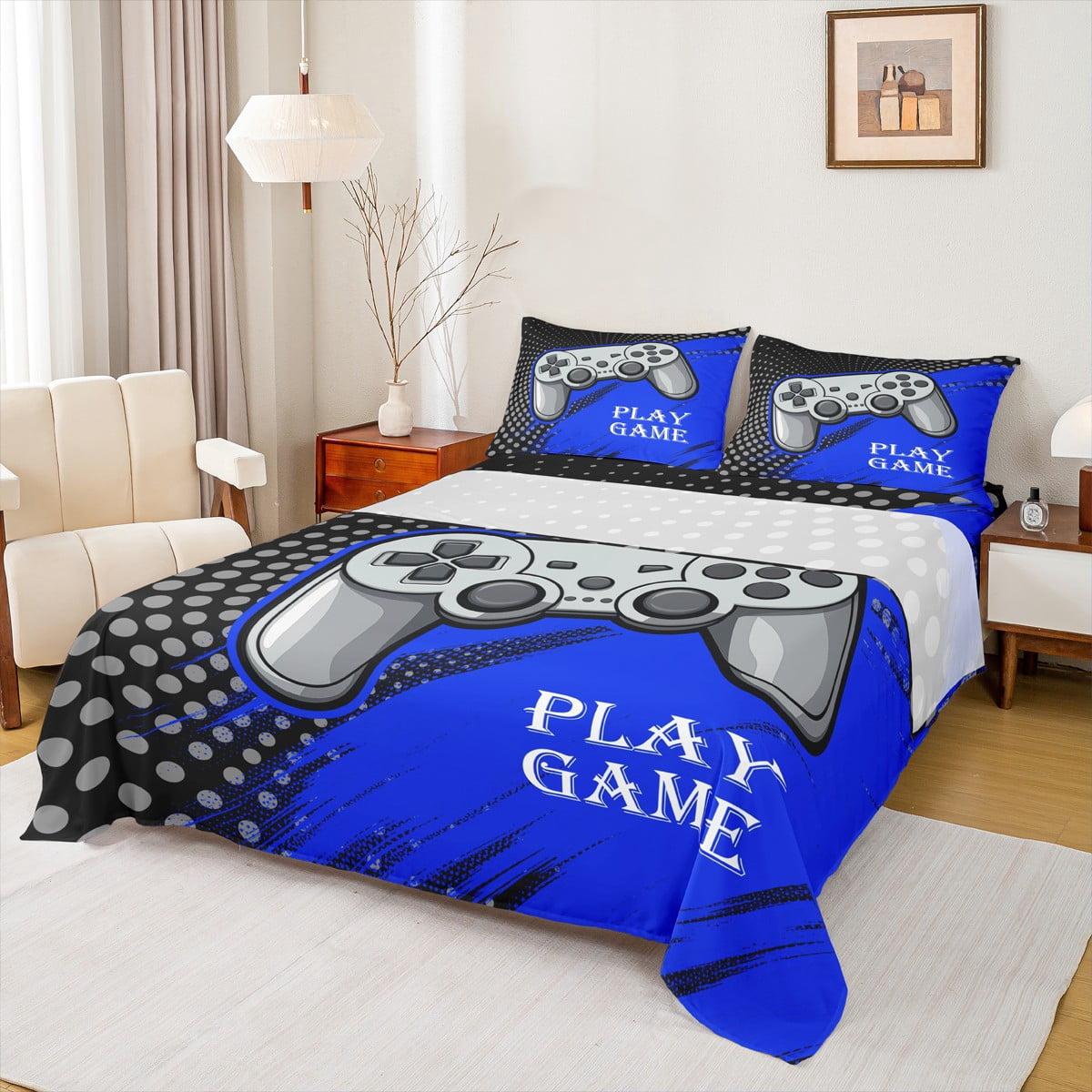 Feelyou Modern Game Console Queen Sheet Sets, Blue Artwork Graffiti ...