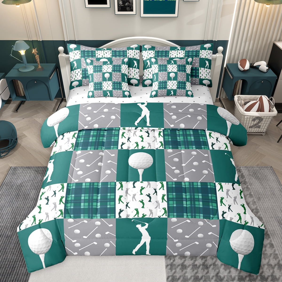 Feelyou Modern Golf Sport Bedding Comforter Set 7pcs, Grey Green ...