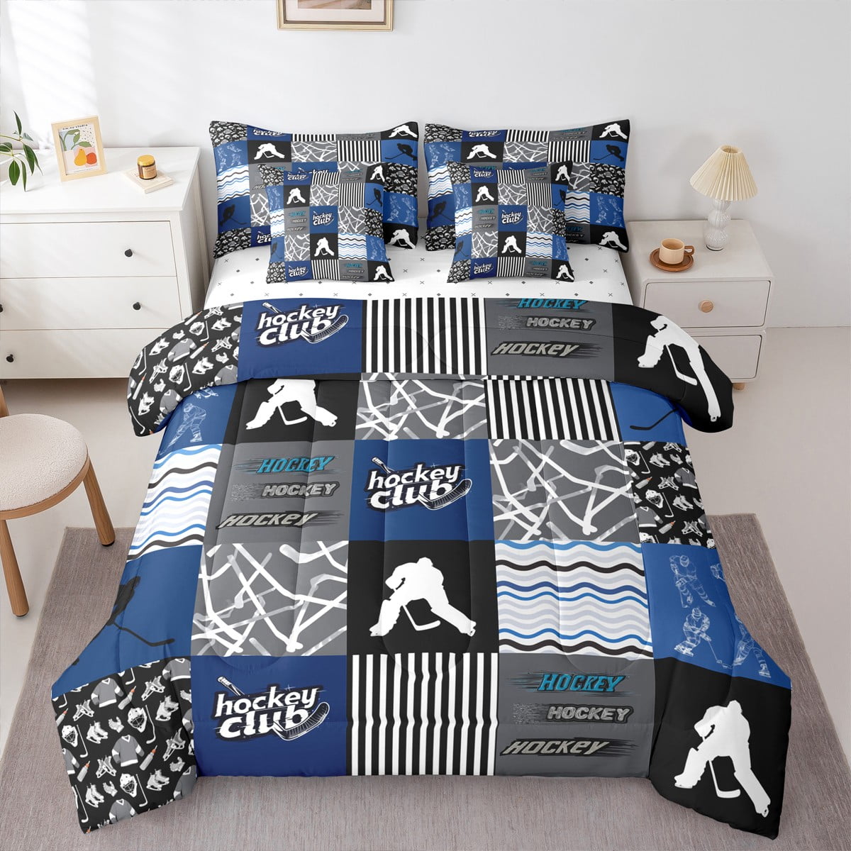 Feelyou Modern Ice Hockey Teens Bedding Comforter Set 7-Piece, Ball ...