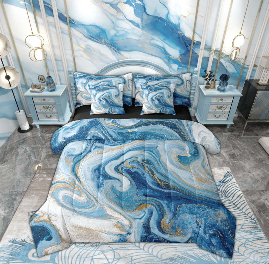 Feelyou Modern Marble Stone Bedding Comforter Set 7 Pieces for Adult ...