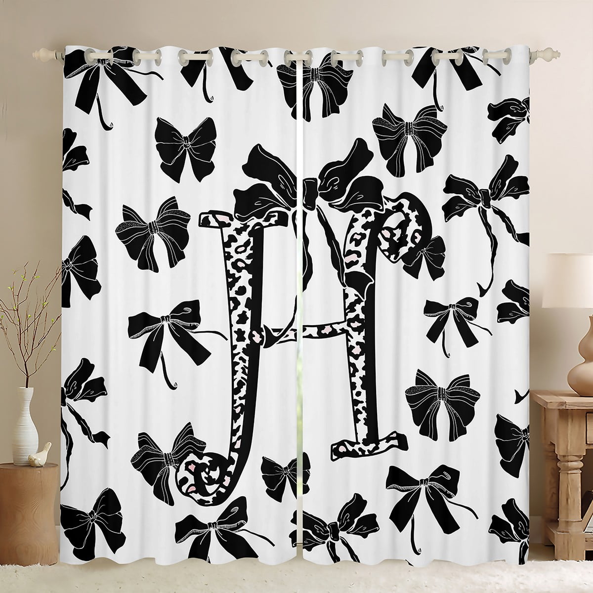 Feelyou Modern Monogrammed H Black Out Curtains, Kawaii Princess Black ...