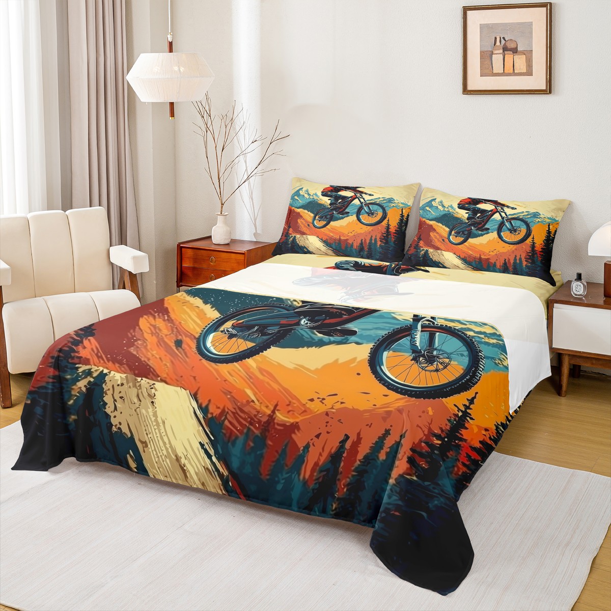 Feelyou Modern Motorcycle Lover Queen Sheet Sets, Dirt Bike Sports Flat ...