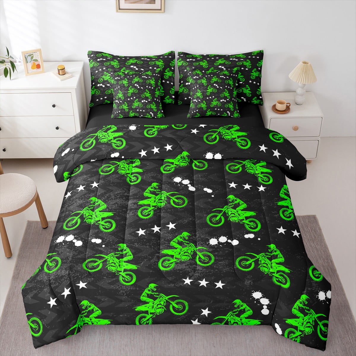 Feelyou Modern Motorcycle Print Bedding Comforter Set 7-Piece for Kid ...