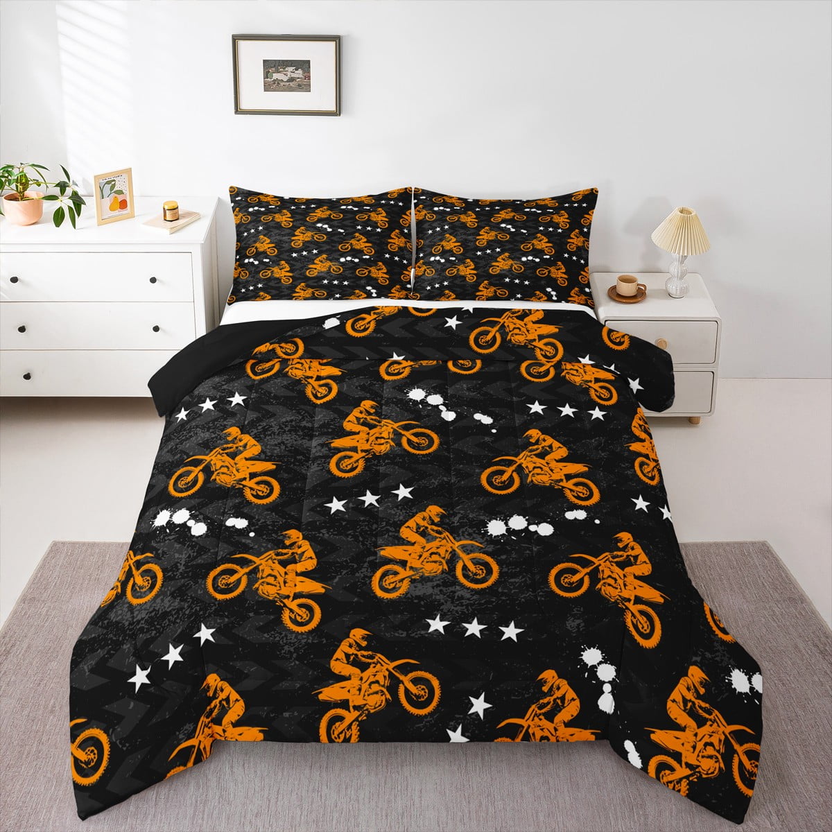 Feelyou Modern Motorcycle Print Queen Comforter Set for Kid, Est Sleep ...